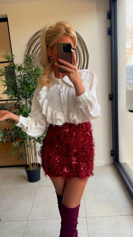 Jupe Bordeaux paillet froufrou | K-Charo: trendy dames en kinderkleding